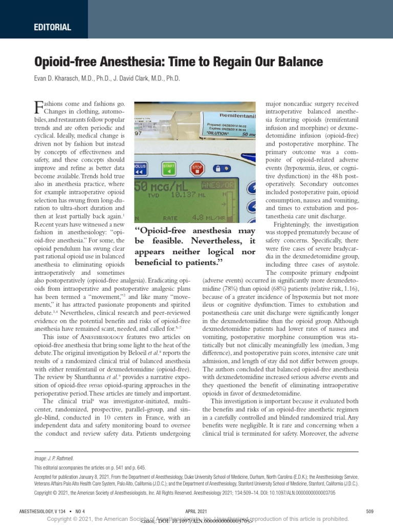 Opioid Free Anesthesia Time To Regain Our Balance.7 | PDF | Opioid ...