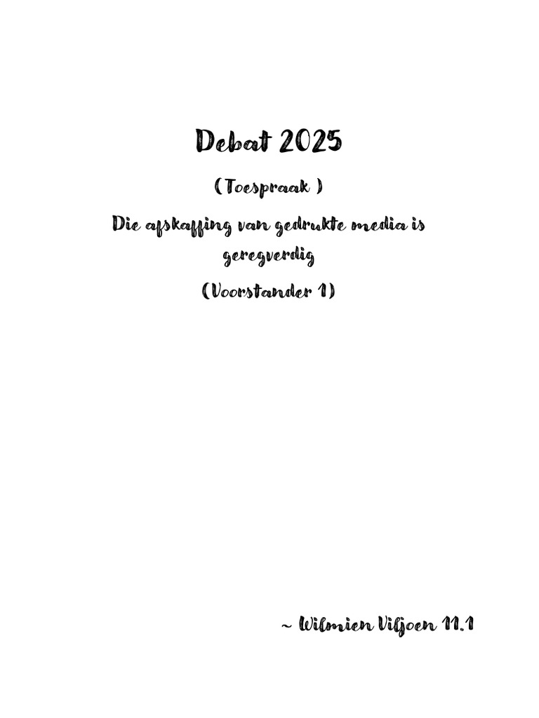 Debat 2025 - Verkorte Toespraak (Reg) | PDF