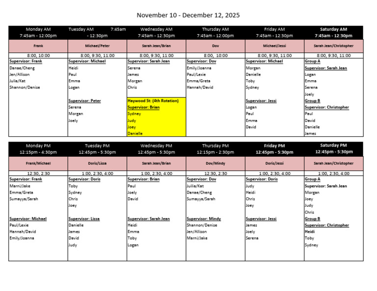 November-December 2025 Schedule Overview | PDF