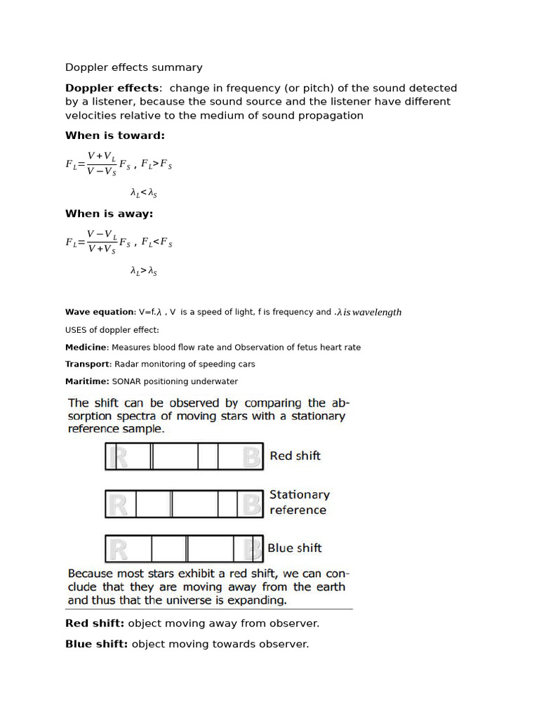 Doppler Effects Summary | PDF