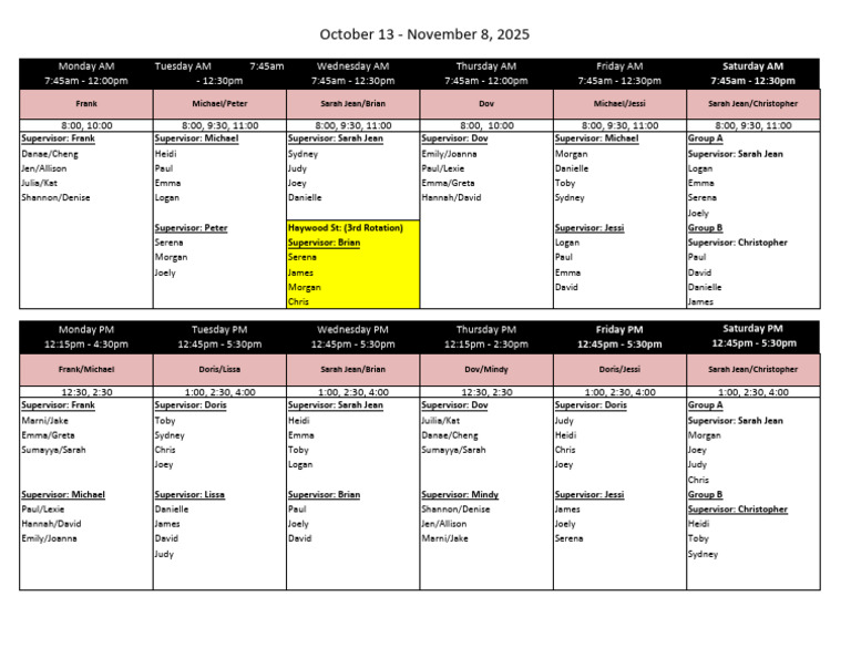 October 2025 Work Schedule Overview | PDF