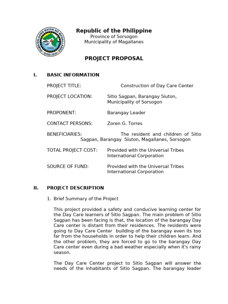 Day Care Center Proposal for Siuton | PDF