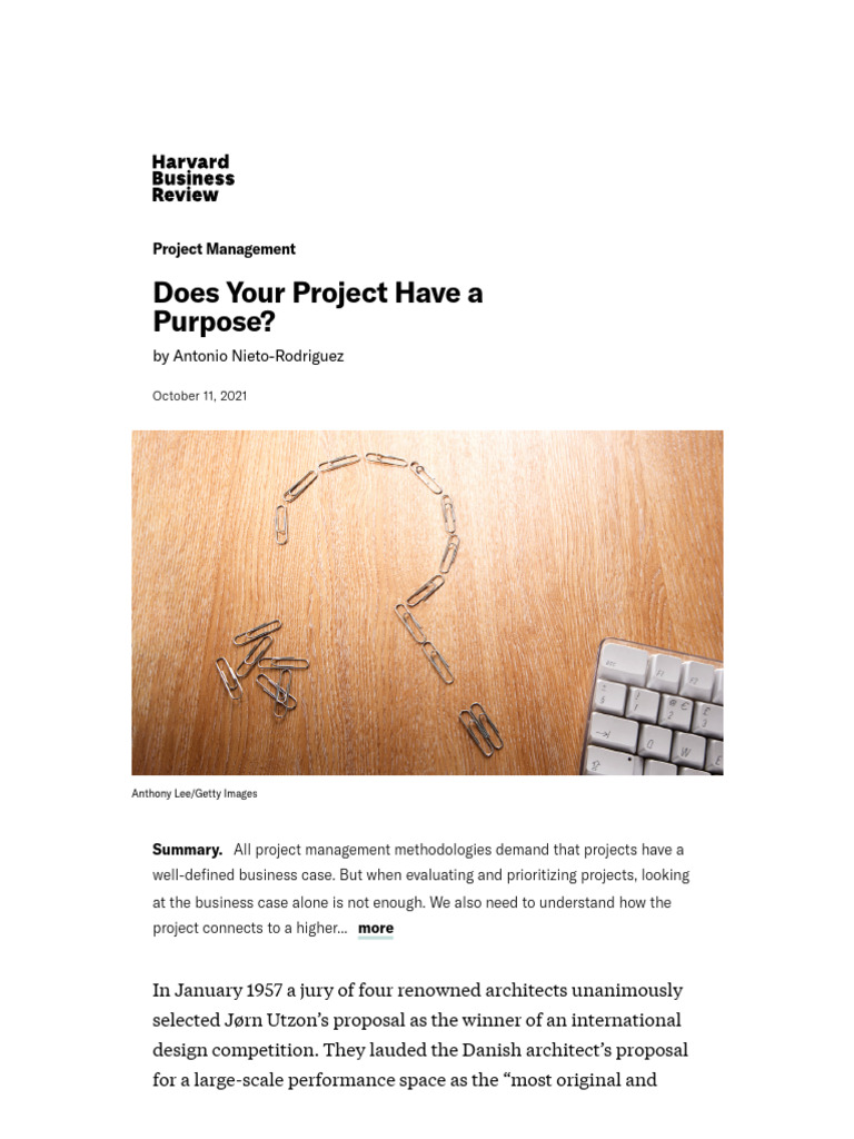 Purpose in Project Management Success | PDF