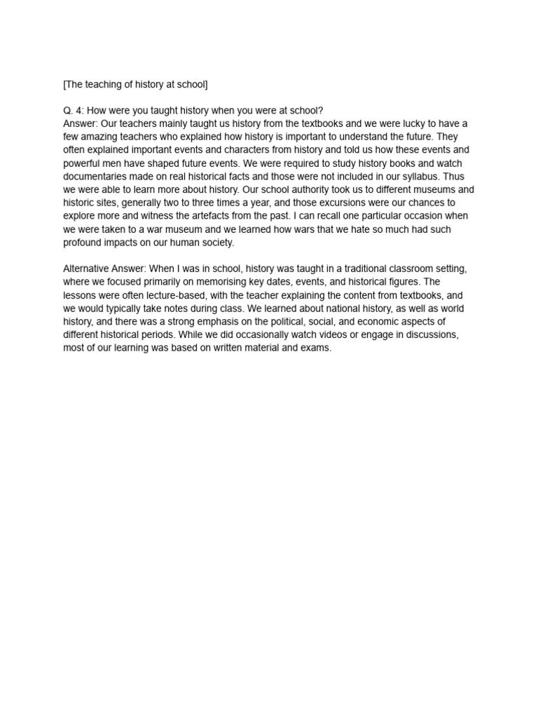 The Teaching of History at School | PDF