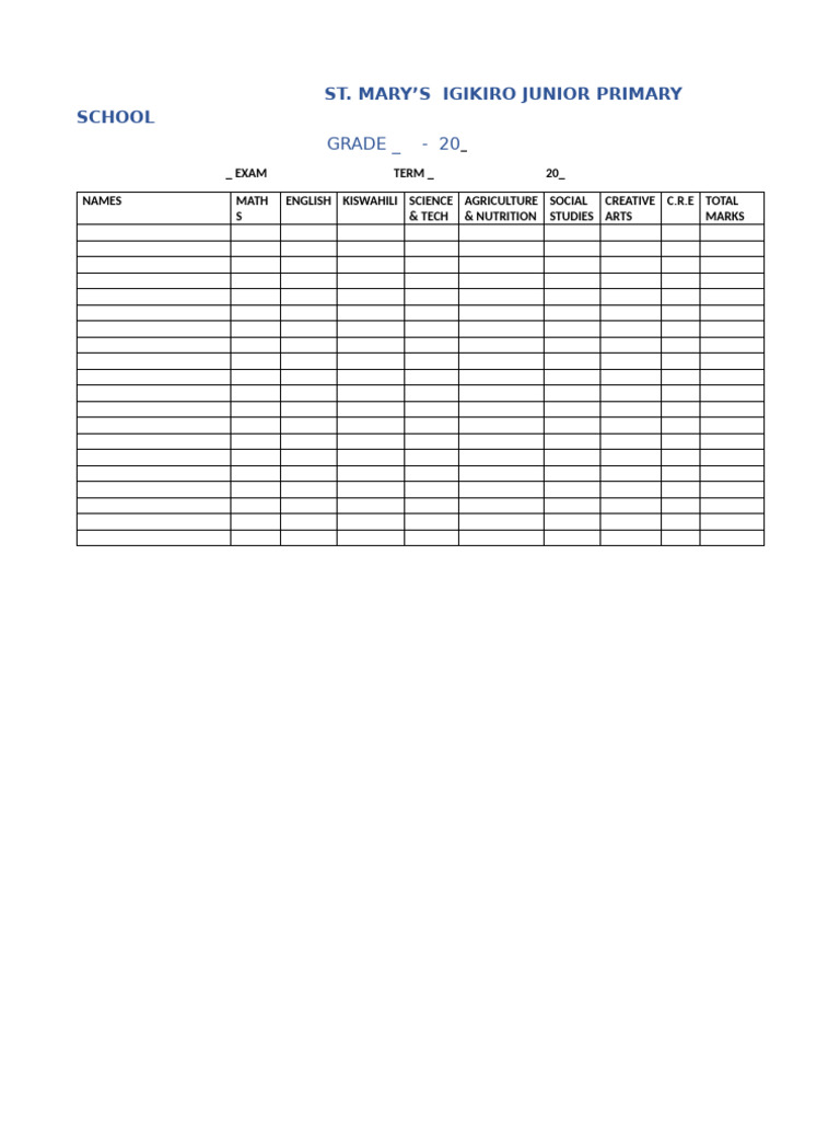 Grade 4,5,6 Marks Sheet | PDF