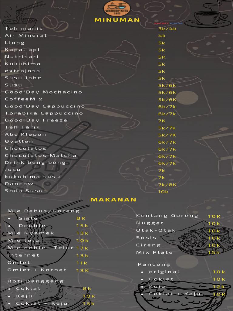 Menu Warkop Nuri: Cappuccino & More | PDF
