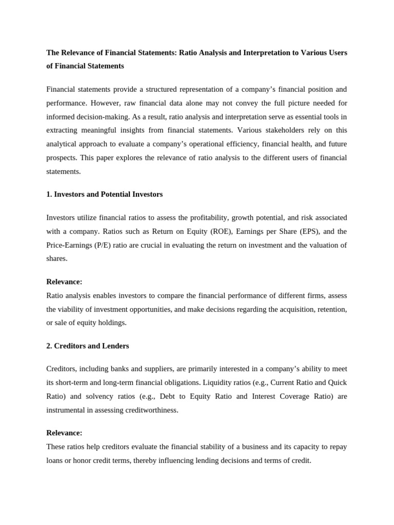 The Relevance of Financial Statements Ratio Analysis and Interpretation ...