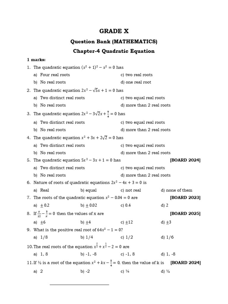 Chapter 4 Quadratic Equation | PDF | Quadratic Equation | Zero Of A ...