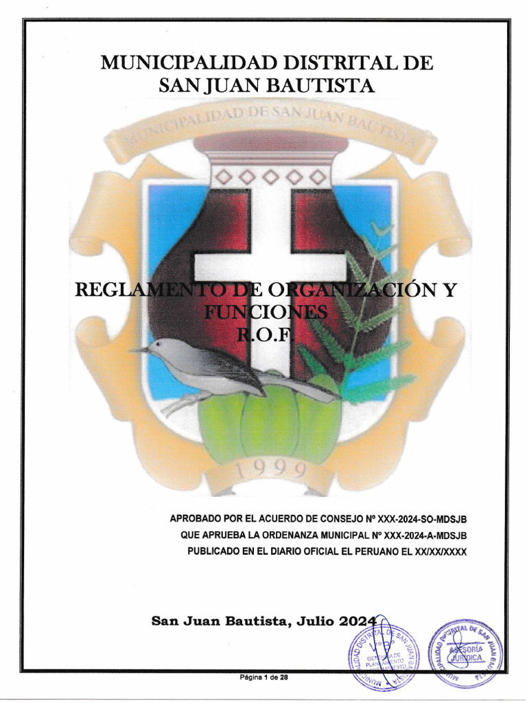 Rof _2024 Municipalidad Distrital de San Juan Bautista | PDF | Gobierno local | Presupuesto