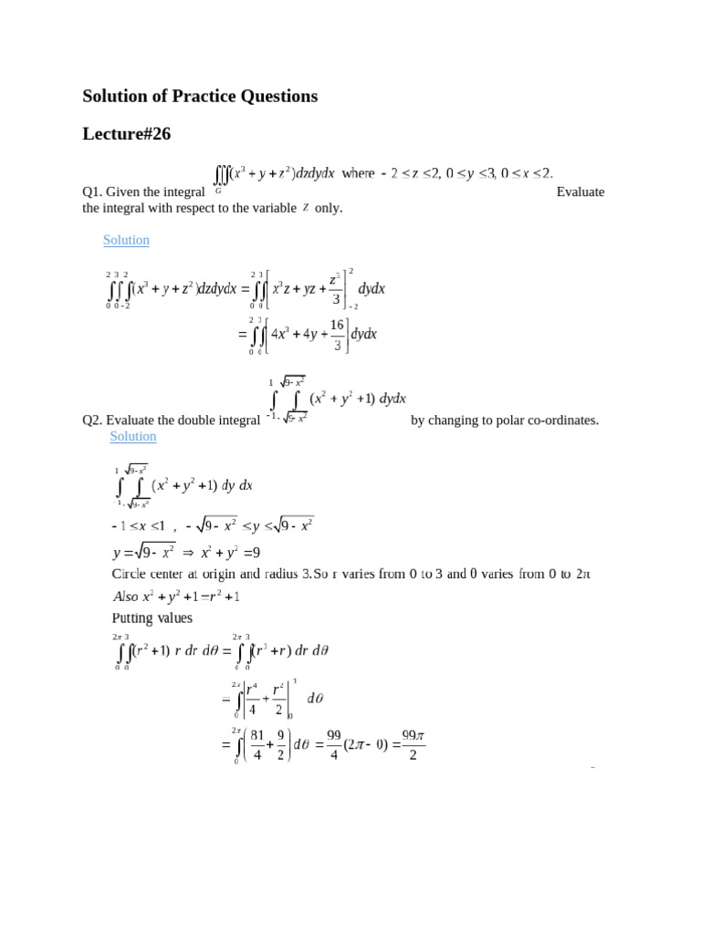 Solution of Practice Questions Lecture26-28 | PDF