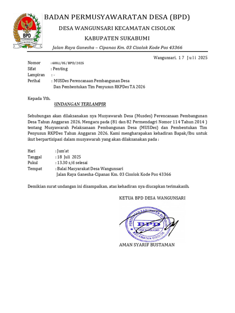 Undangan Musdes RKPDes 2026 | PDF