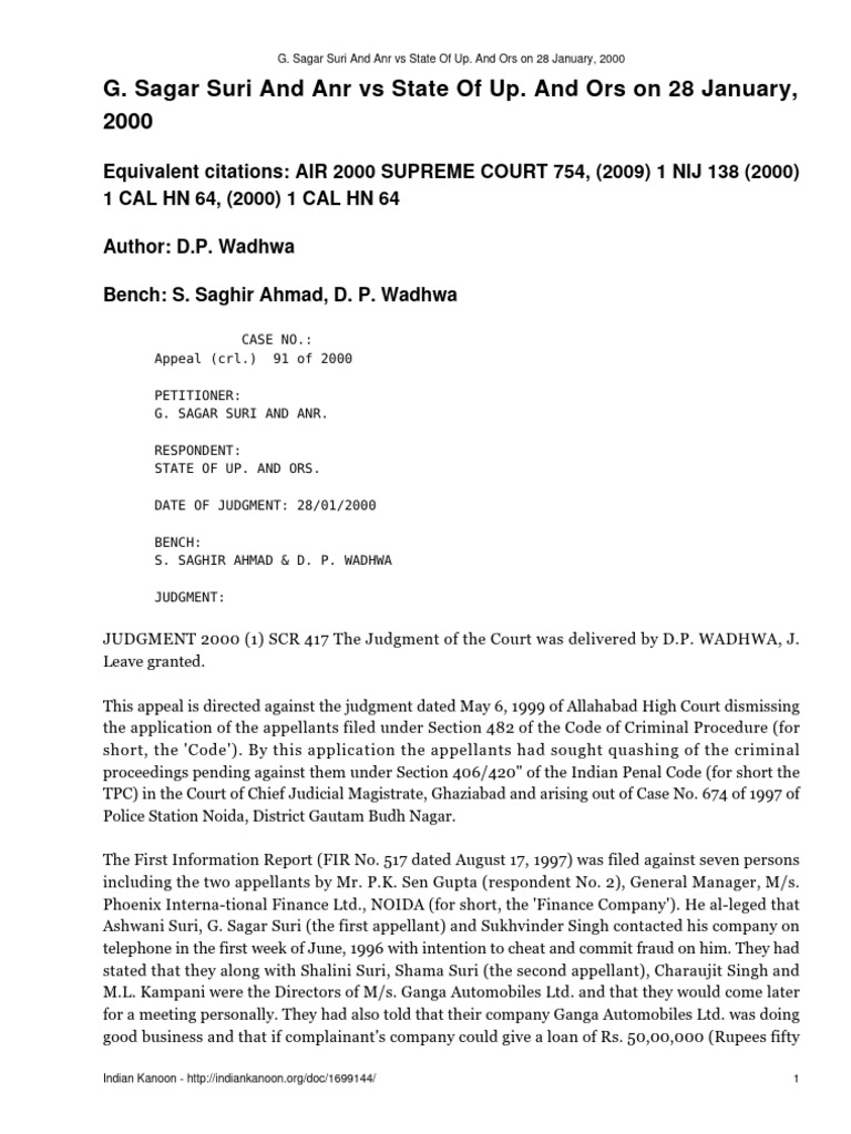 G. Sagar Suri and Anr Vs State of Up. and Ors On 28 January, 2000 | PDF ...