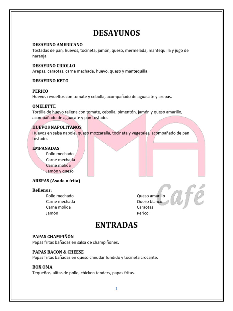 Menú del Restaurante OMA | PDF | filete | ensalada