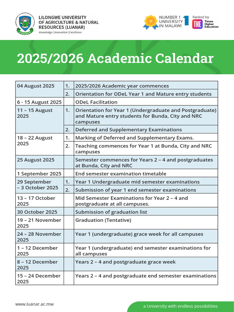 LUANAR 2025-2026 Academic Calendar | PDF | Academic Term | Postgraduate ...
