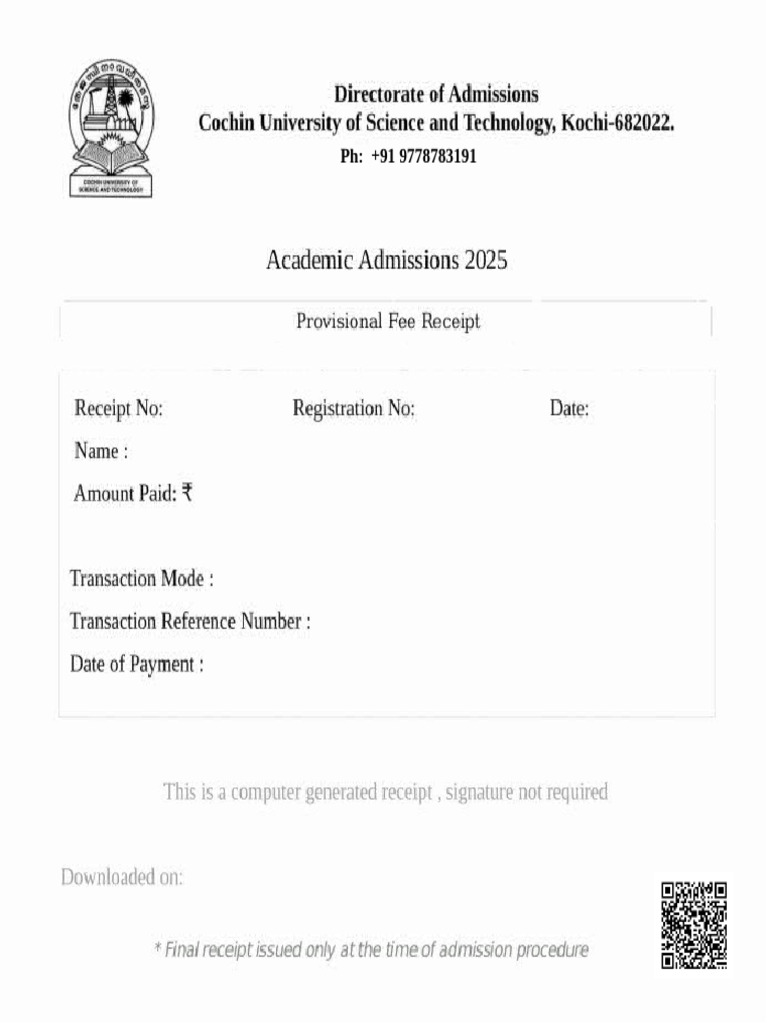 Receipt Anju Cusat | PDF