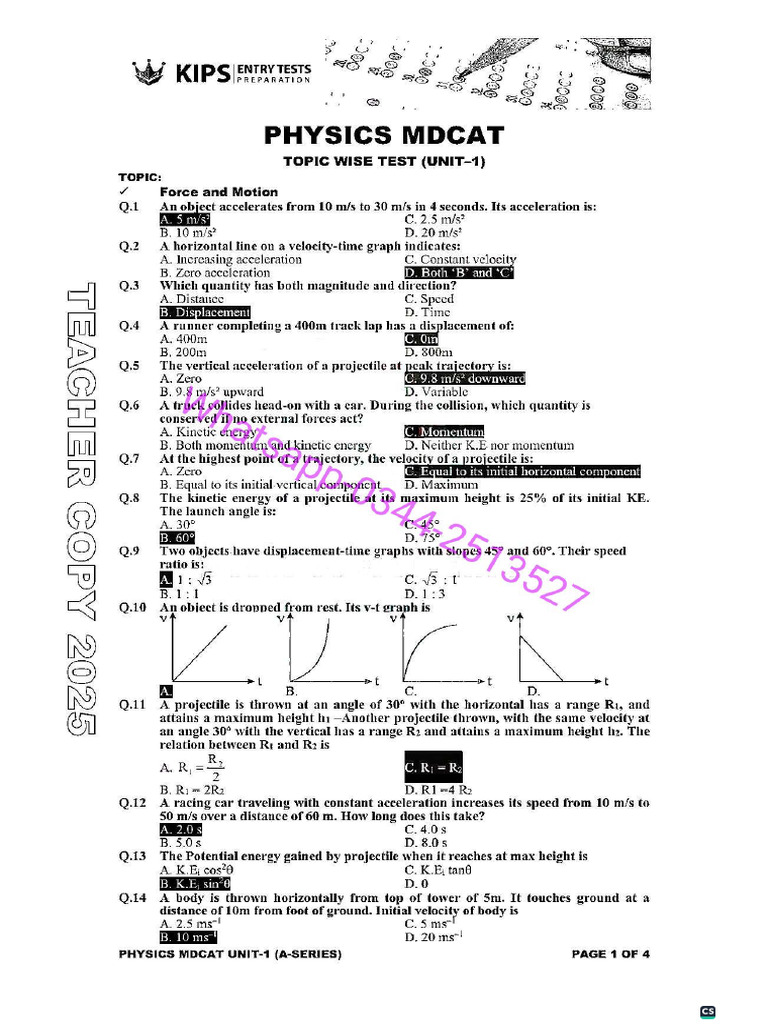 Phy 1 A-Series 2025 + Key | PDF