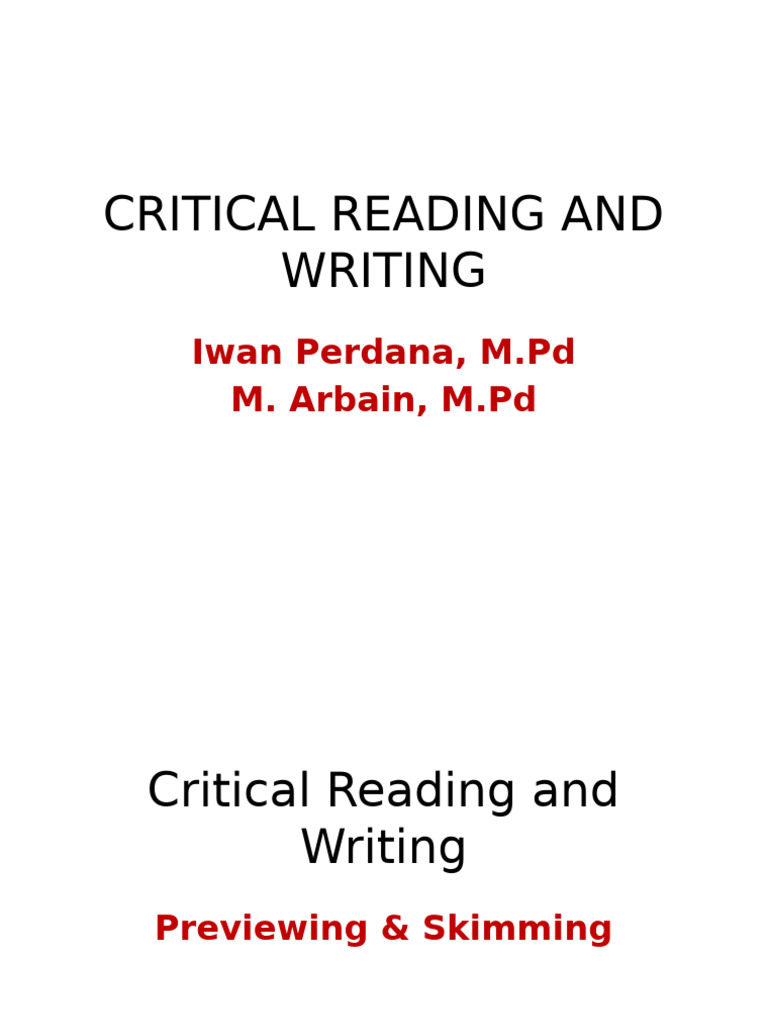 (4-5) Critical Reading and Writing - Previewing & Skimming | PDF ...