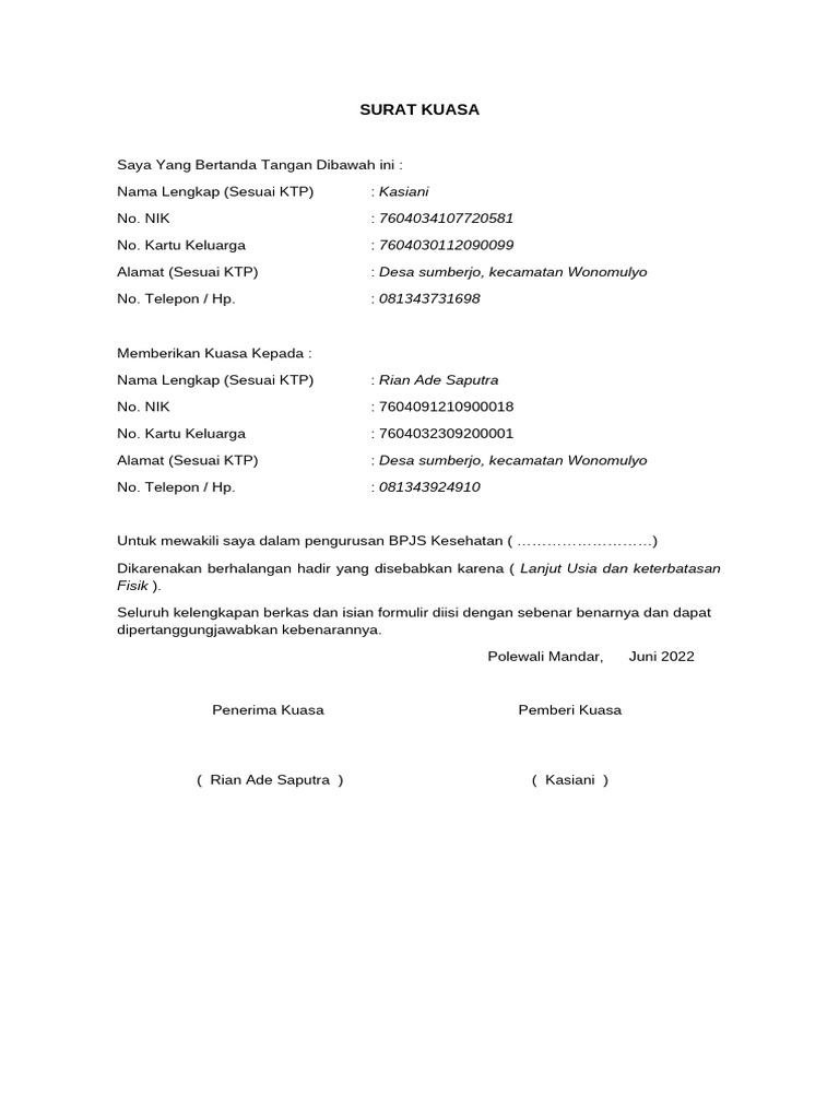 Contoh Surat Kuasa | PDF