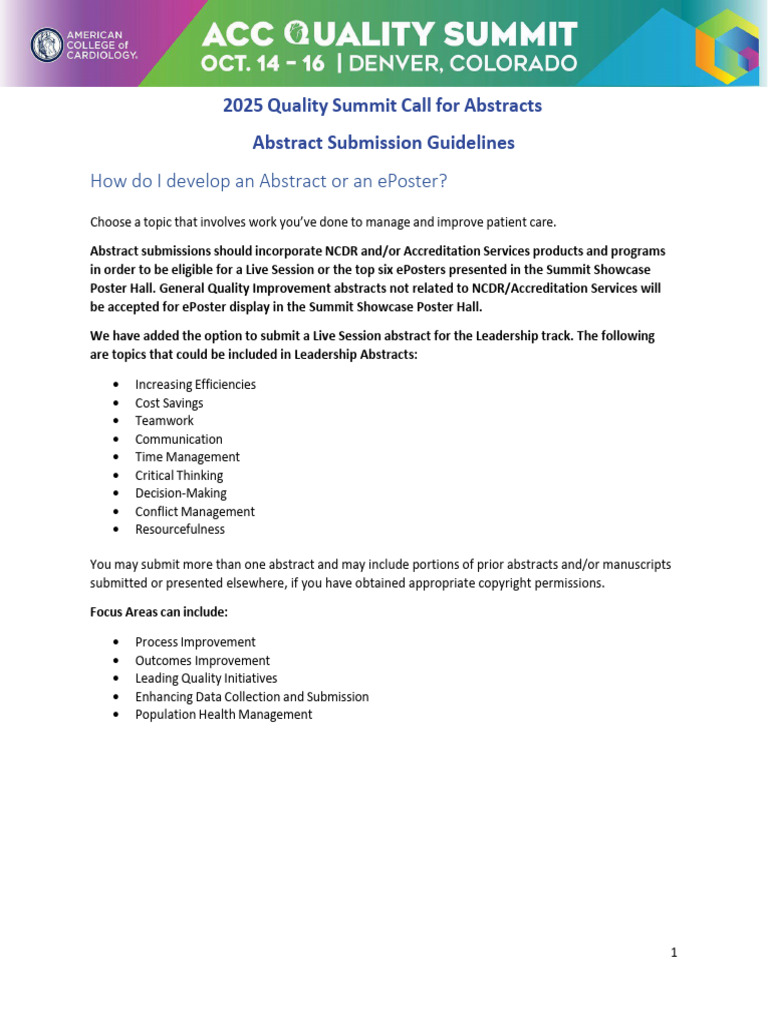 How Do I Develop An Abstract or An Eposter?: 2025 Quality Summit Call ...