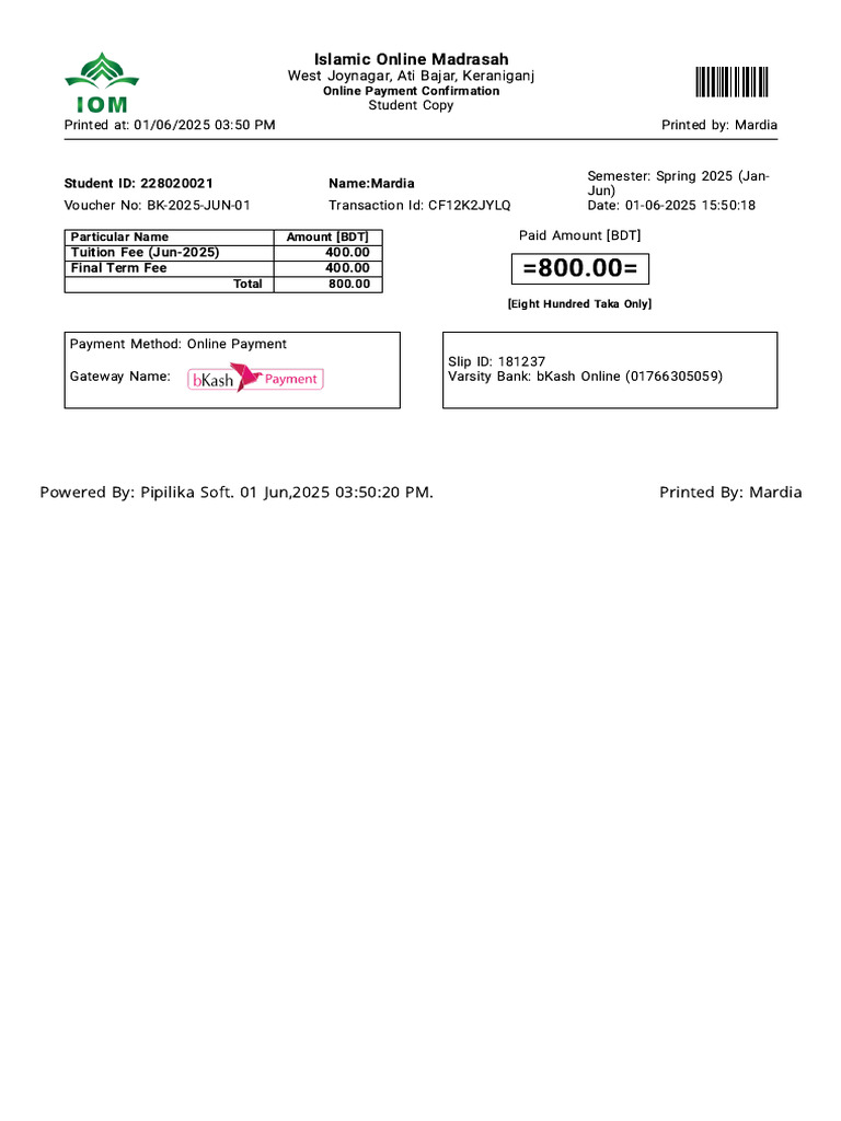 Online Payment Confirmation - i-EMS - IOM | PDF