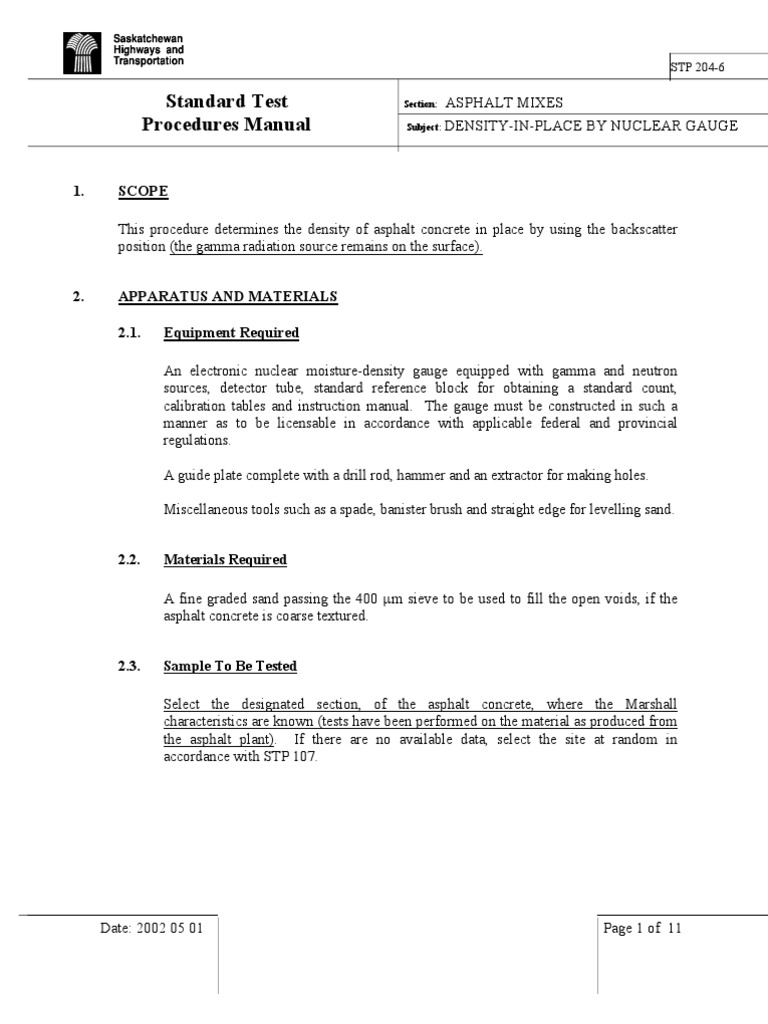 Standard Test Procedures Manual: 1. Scope | PDF | Calibration | Statistics