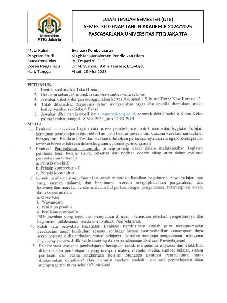 UTS Evaluasi Pembelajaran-4C, D, E-Dr. H. Syamsul Bahri Tanrere, M.ed. | PDF