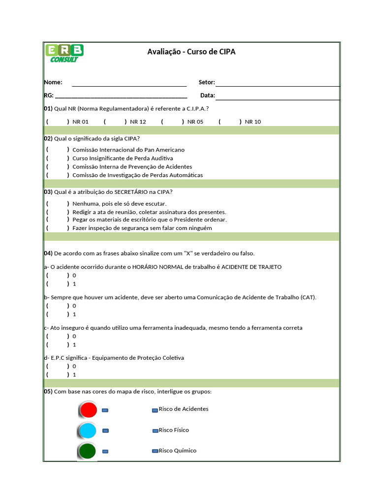 Avaliação do Curso de CIPA | PDF