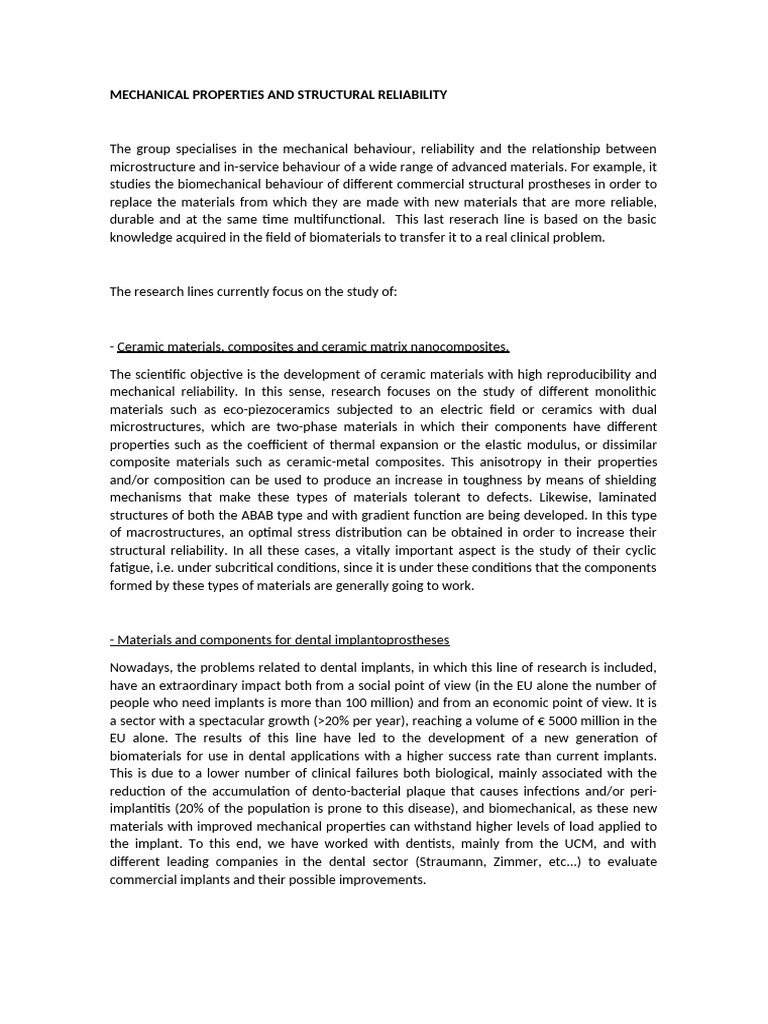 Mechanical Properties and Structural Reliability | PDF | Dental Implant ...