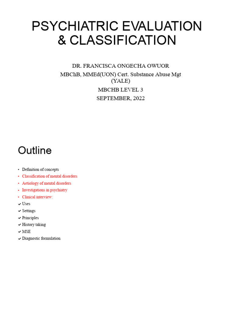 Psychiatric Evaluation and Classification Guide | PDF | Mental Disorder ...