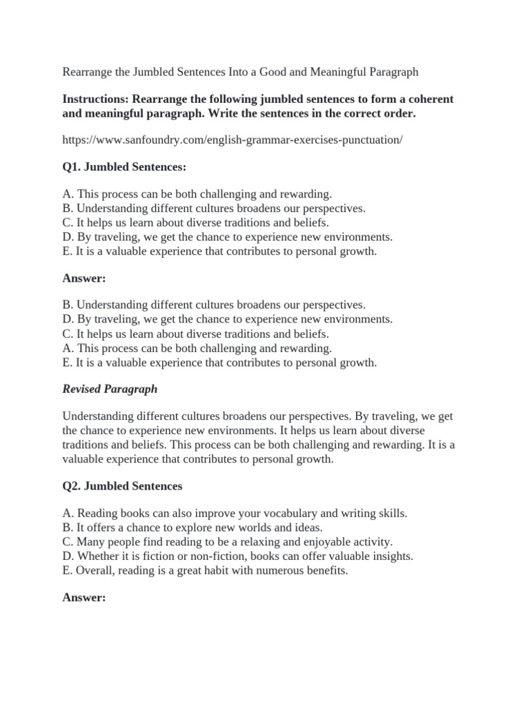 Rearrange The Jumbled Sentences | PDF | Foods | Ecosystem