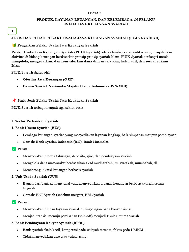 TEMA 2 - Produk, Layanan Keuangan, Dan Kelembagaan Pelaku Usaha Jasa Keuangan Syariah | PDF