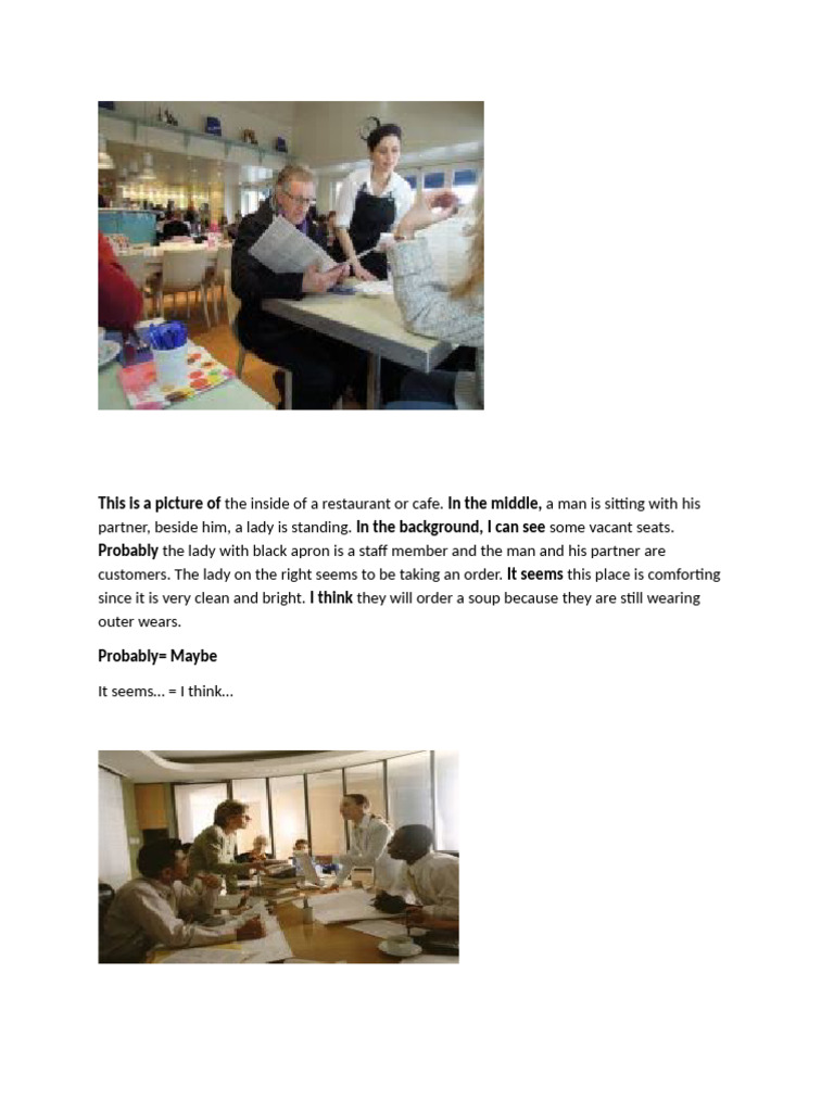 Toeic Speaking - Describing A Picture | PDF