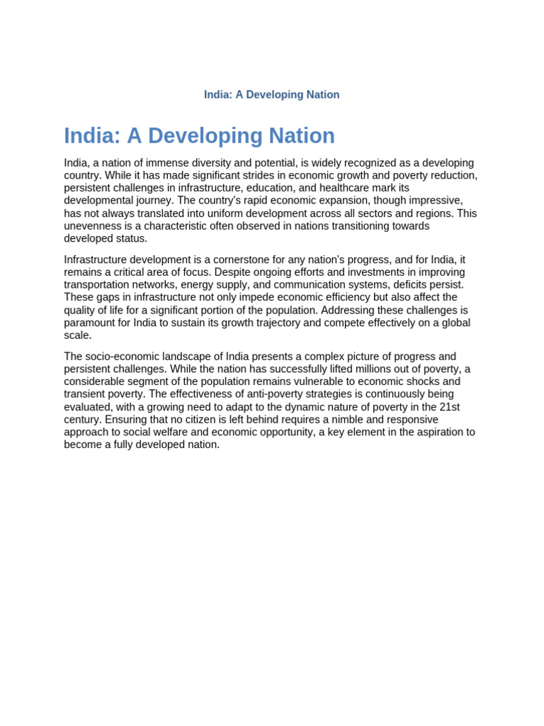 India Is A Developing Nation | PDF