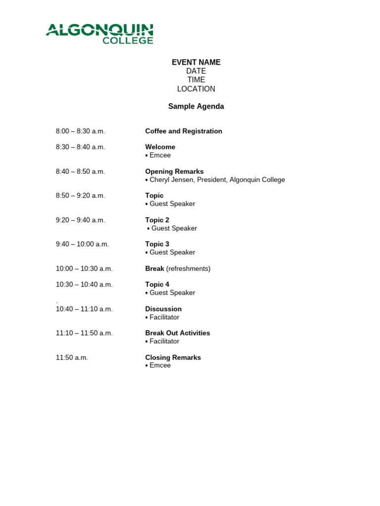 Sample Event Agenda Template | PDF