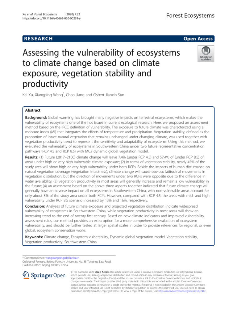 Assessing The Vulnerability of Ecosystems To Climate Change Based On ...