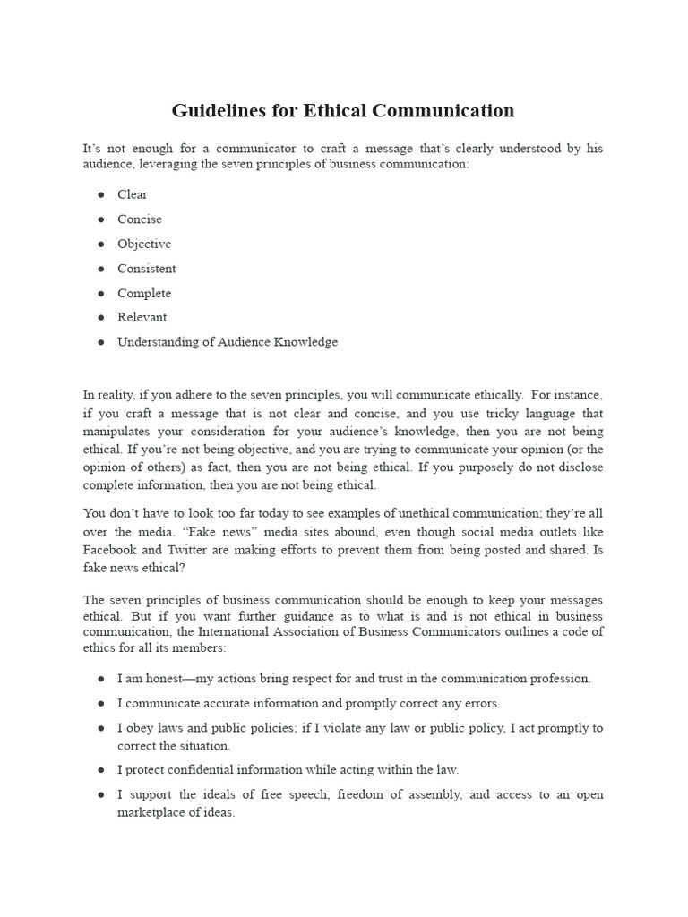 Ethical Communication Guidelines | PDF | Communication | Human ...