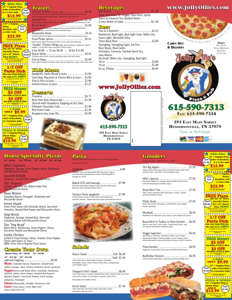 Jolly Olllie's Menu 1 | PDF | Salad | Pizza