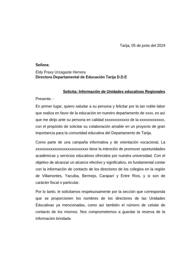 Carta Directora de Educacion Departamental | PDF