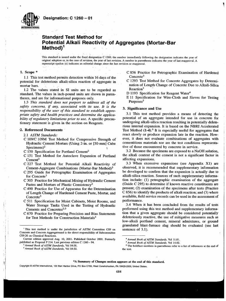 Astm C 1260 01 | PDF