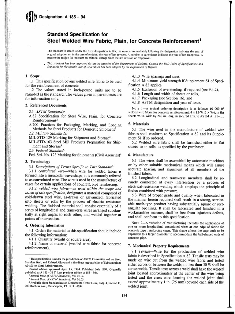 Astm A 185 94 | PDF