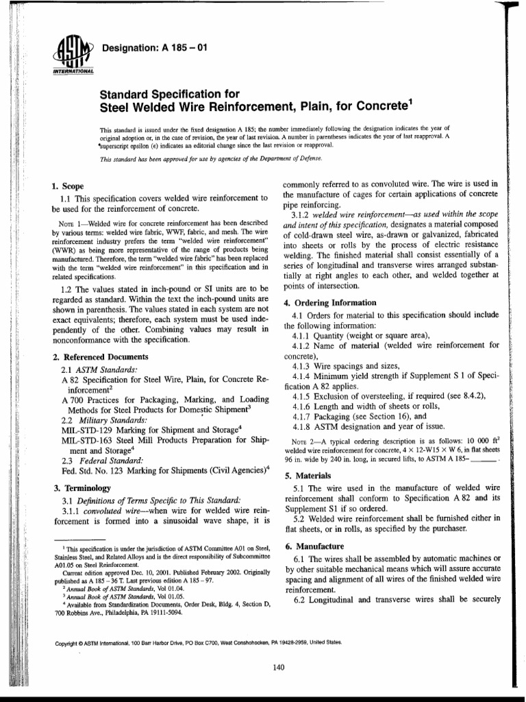 Astm A 185 01 | PDF