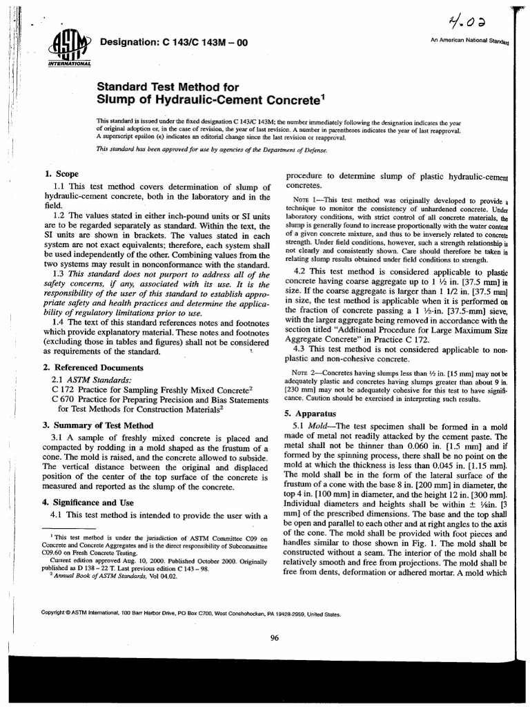Astm C 143C 143M 00 | PDF