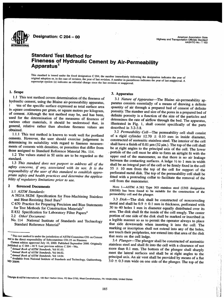 Astm C 204 00 | PDF