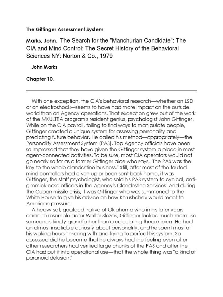 Gittinger's CIA Personality Assessment System | PDF | Central ...