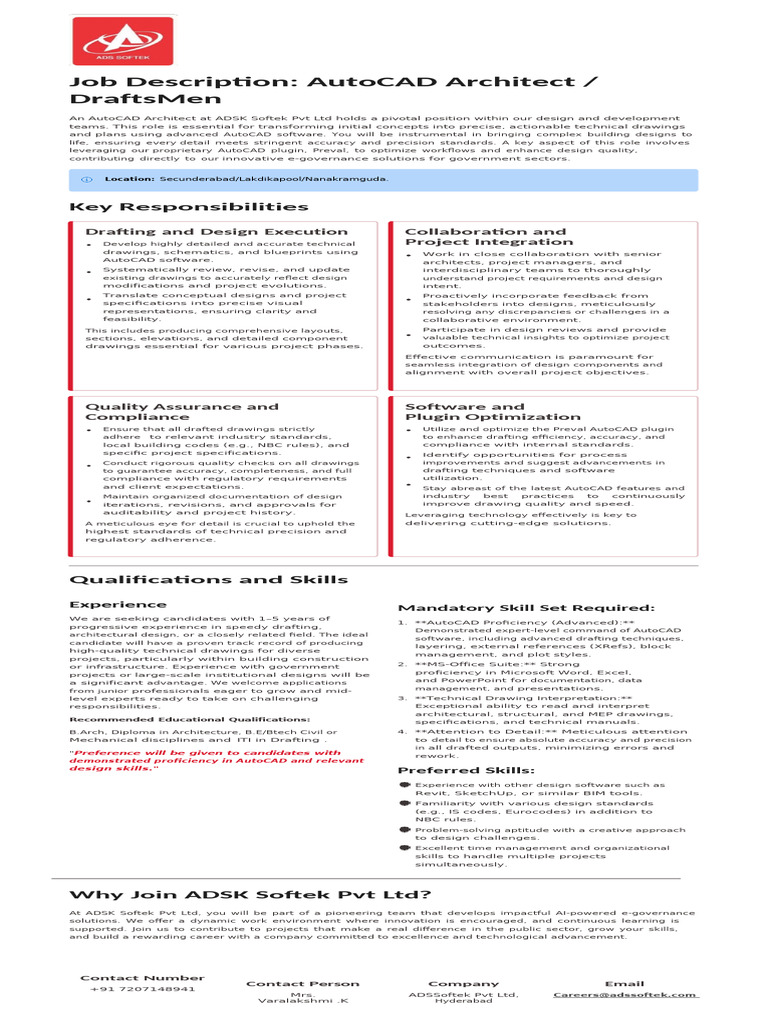 Architect JD ADSK Softek PVT LTD | PDF | Technical Drawing | Specification (Technical Standard)