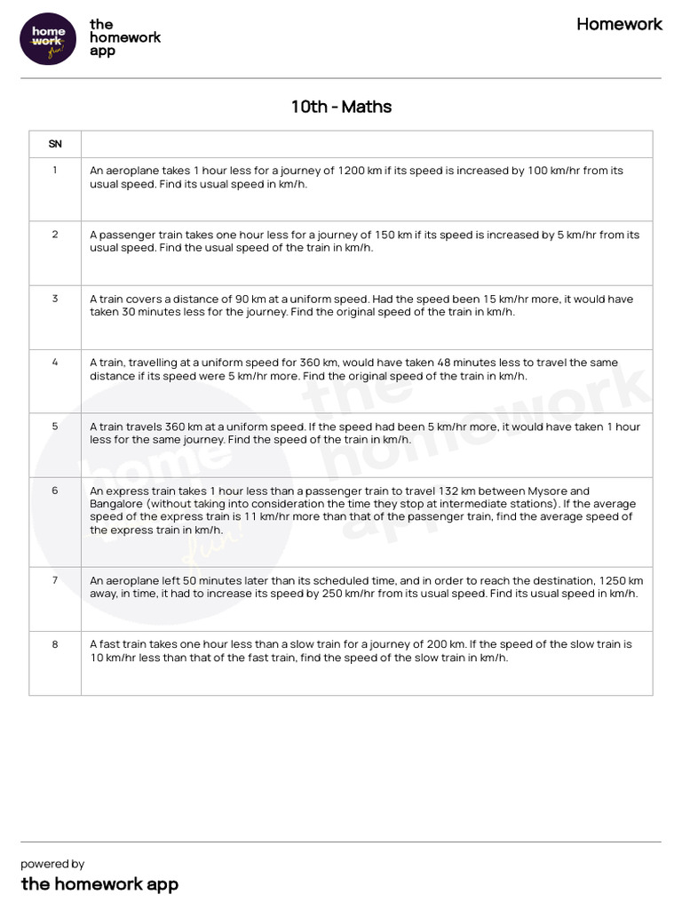 Questions - Homework - 10th - Maths - 2025-07-22T18 - 01 | PDF
