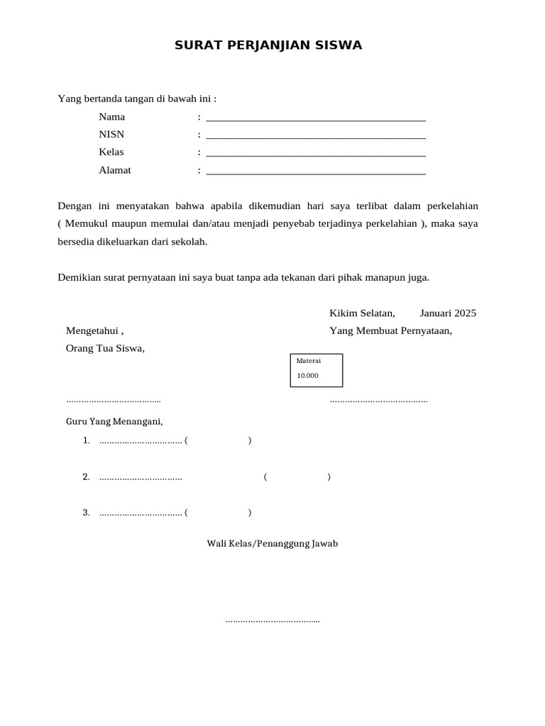 Surat Perjanjian Siswa | PDF