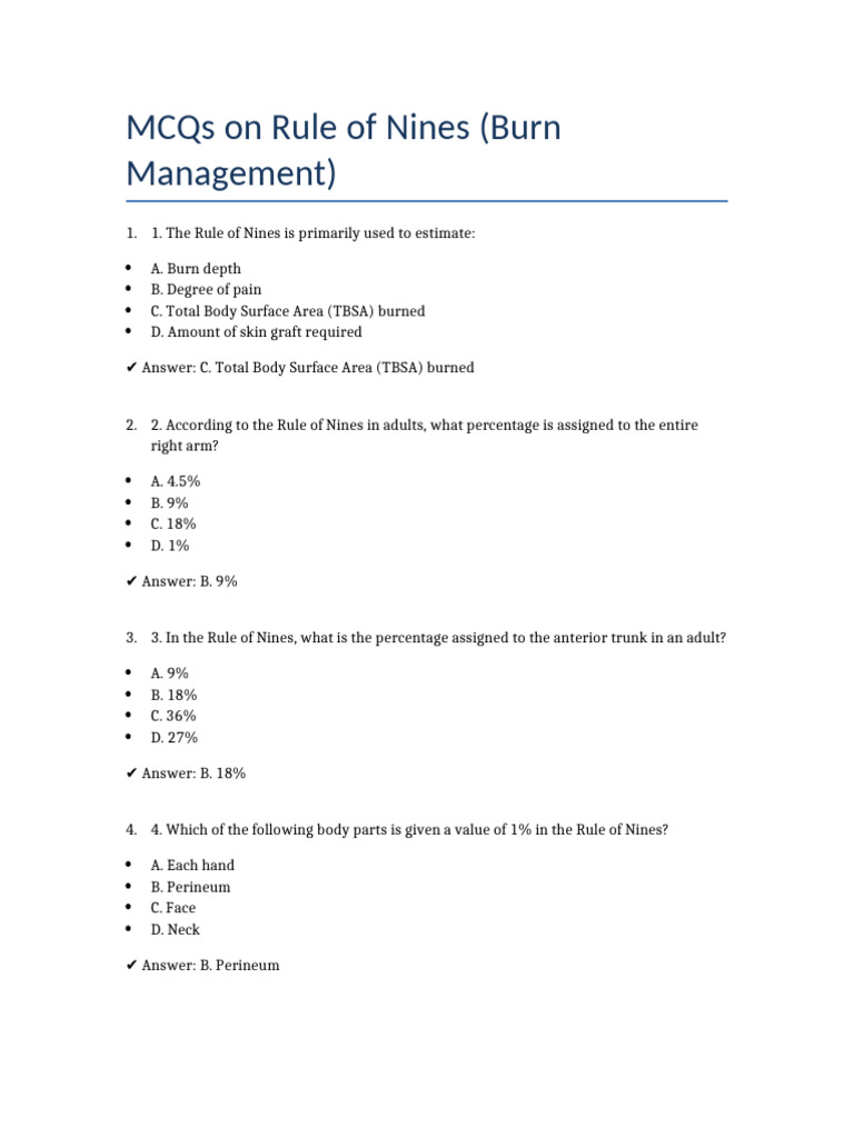 MCQs On Rule of Nines | PDF