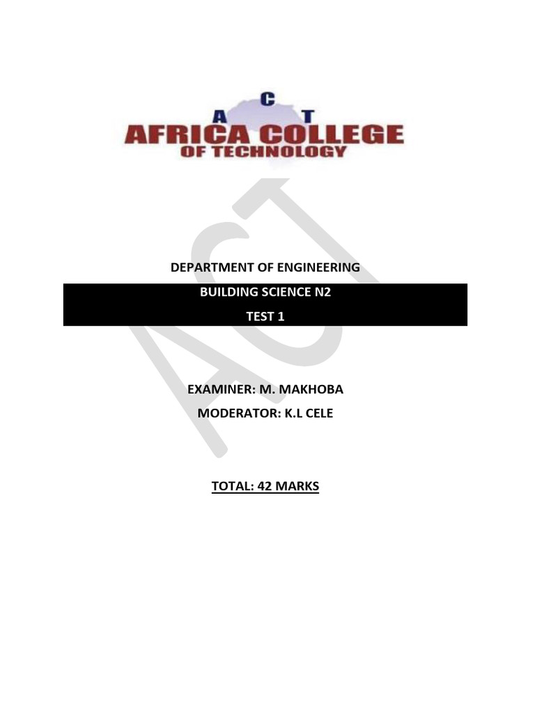 Department of Engineering: Building Science N2 Test 1 | PDF