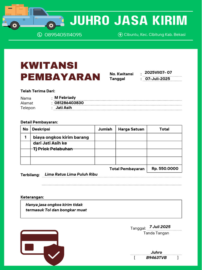 Merah Dan Putih Minimalis Kwitansi Pembayaran Perusahaan Dokumen ...